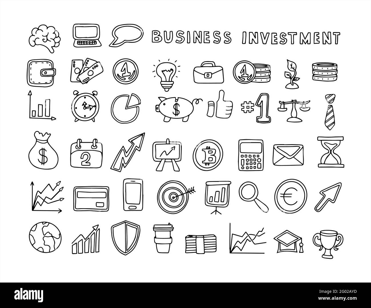 Financial investment icons. Vector hand-drawn financial icons. A big ...