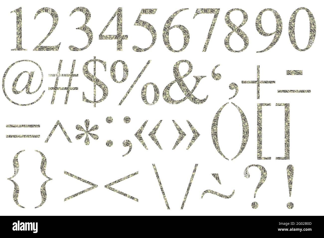 numbers and symbols of dollars on a white background Stock Photo - Alamy