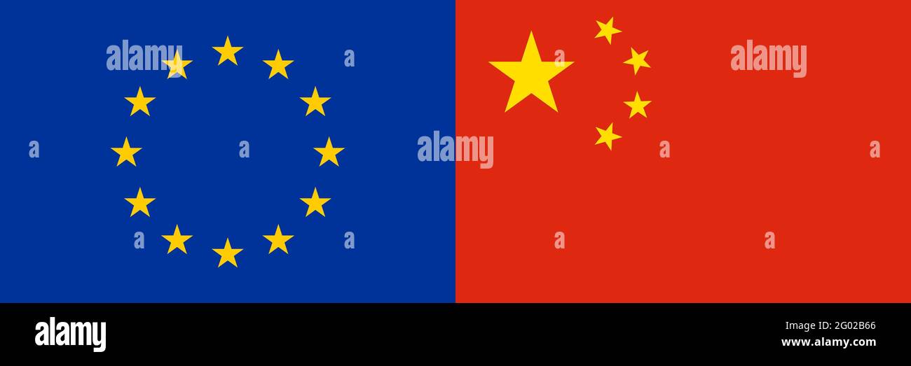 Illustration of EU and China national flags tied together - friendship ...