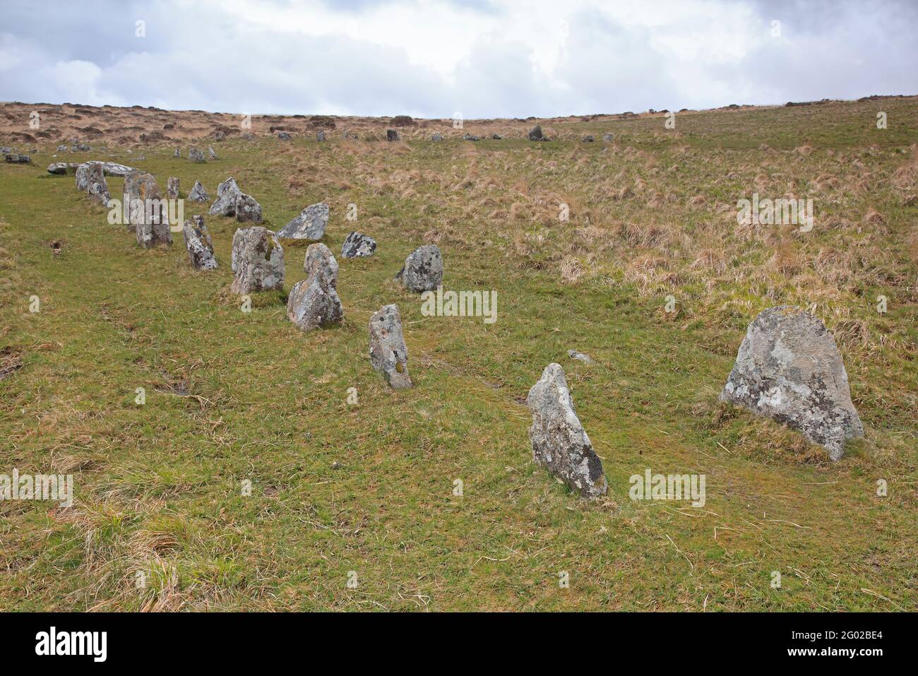 Stone Rows on Shovel Down Dartmoor UK Stock Photo - Alamy