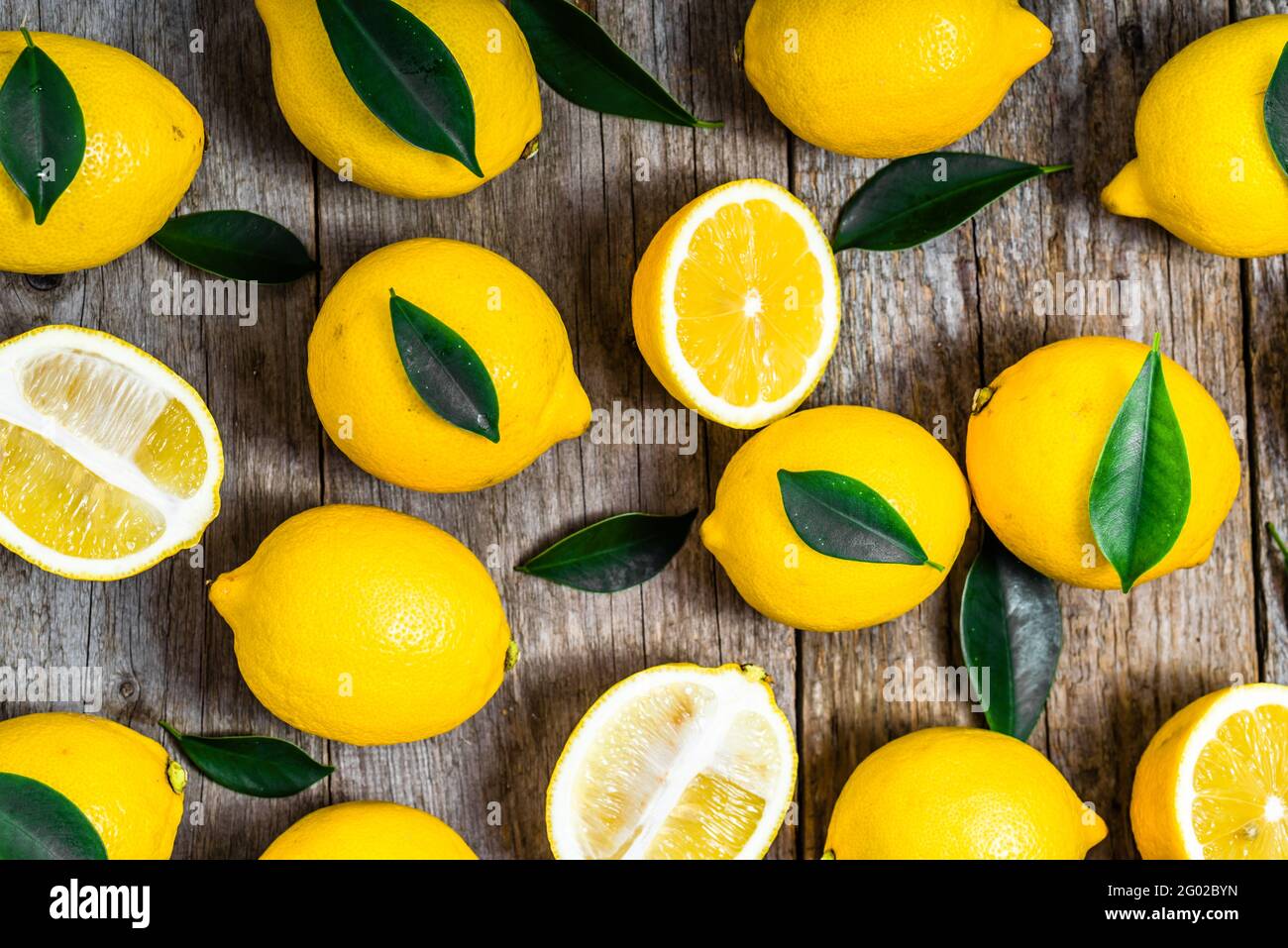 Fresh lemons on market table, flat lay, overhead Stock Photo - Alamy