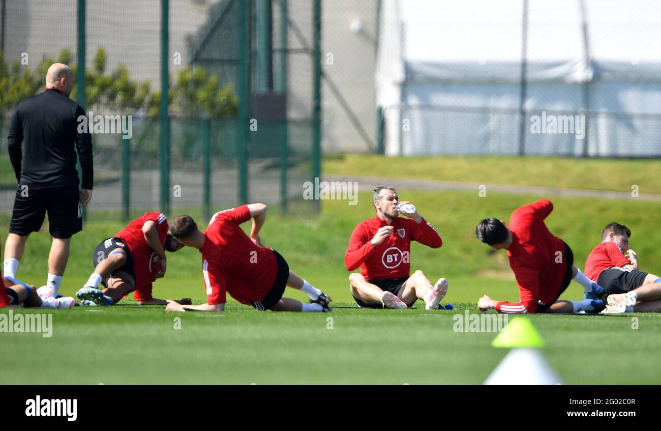 Wales' Gareth Bale (centre right) during the training session at the ...