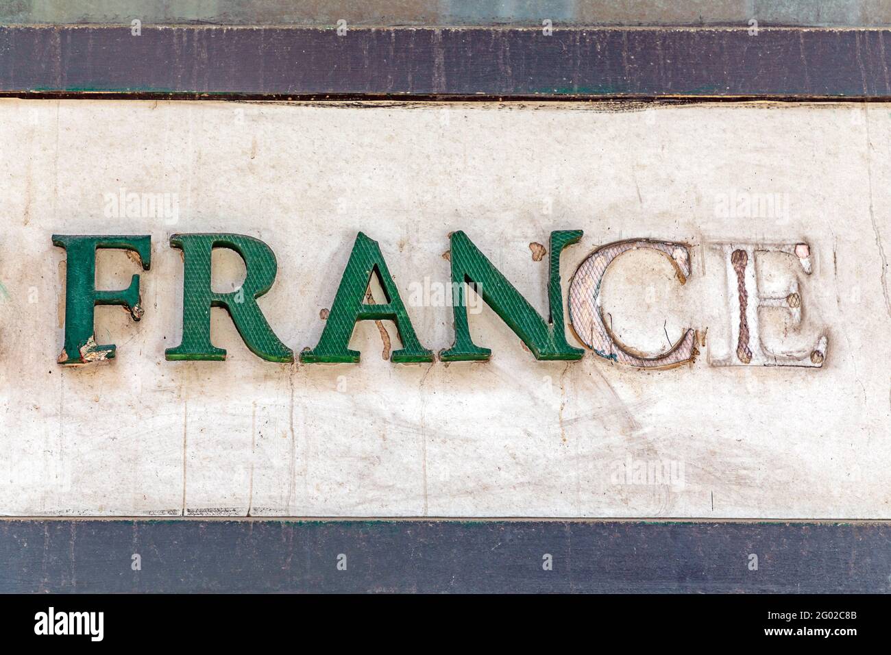 3d Sign France Decayed Green Letters at Old Wall Stock Photo - Alamy