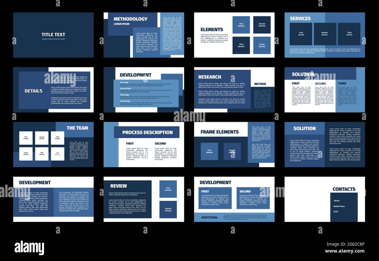 Presentation template. Blue and white rectangles flat design, 16 slides ...