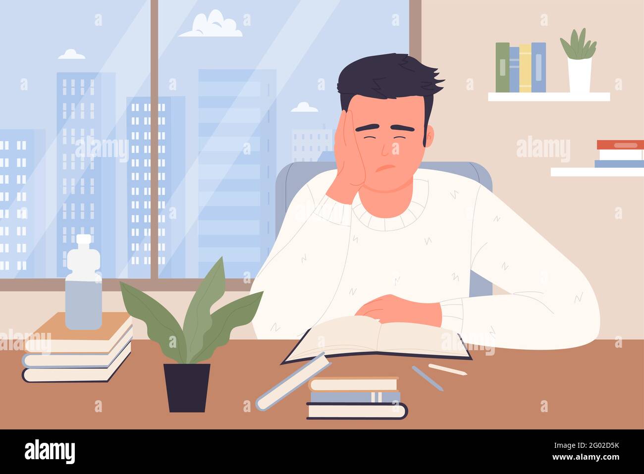 Sad Student At Desk Cartoon