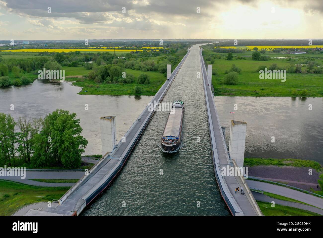 A barge crosses the magdeburg waterway junction hi-res stock ...