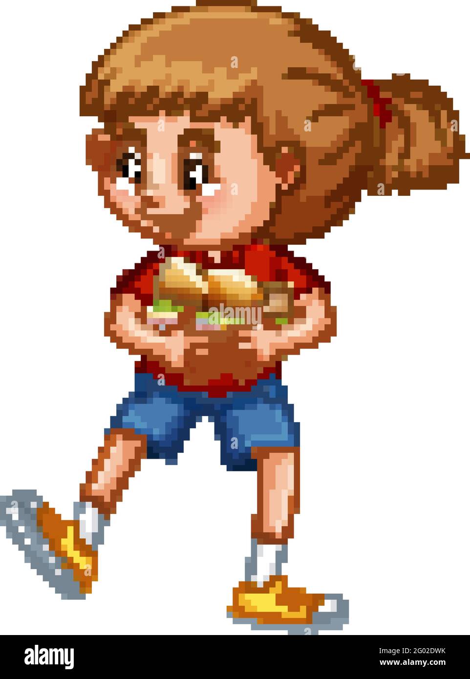 Happy girl cartoon character hugging food sandwich illustration Stock ...