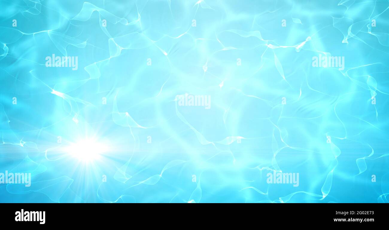 Composition of swimming pool with clear water and glowing light and ...