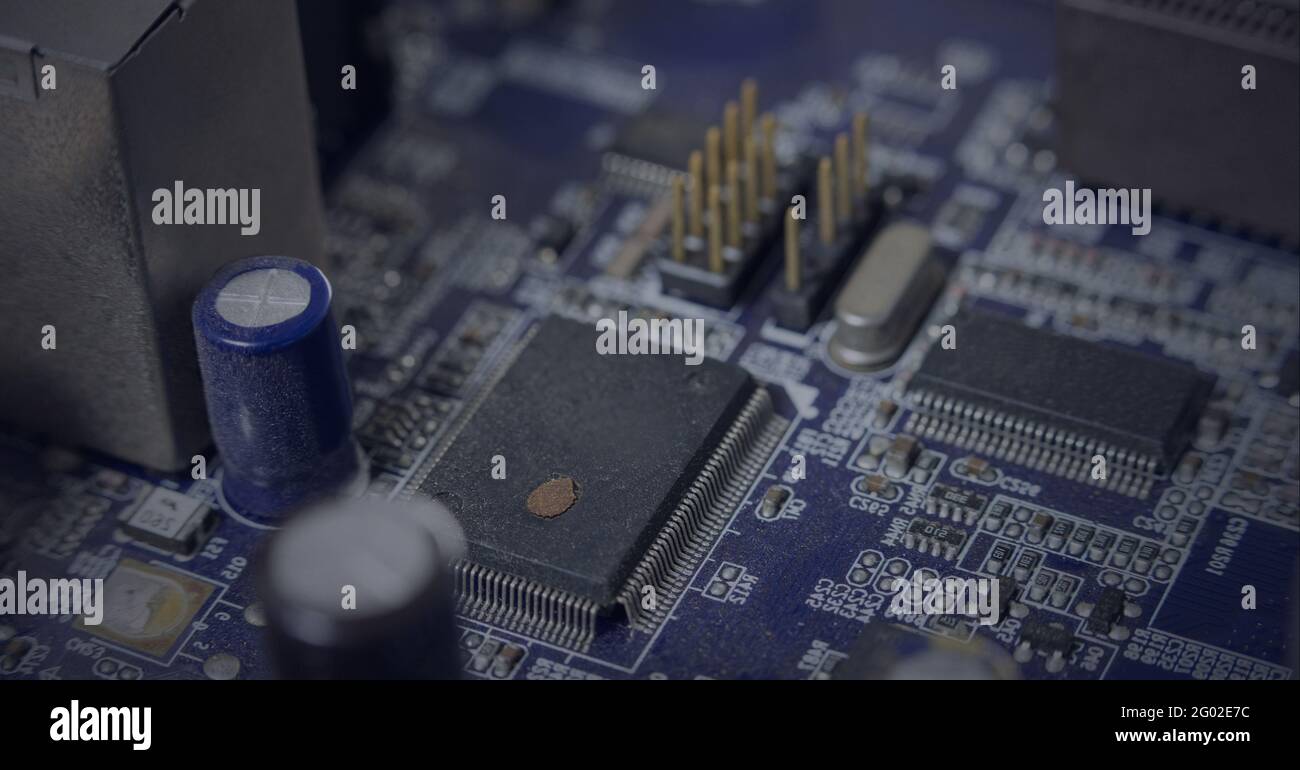 Composition of computer microchips, resistors and motherboard Stock ...