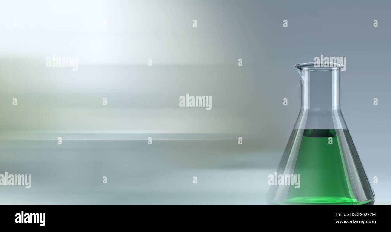 Composition of conical flask of green liquid, with blurred copy space ...