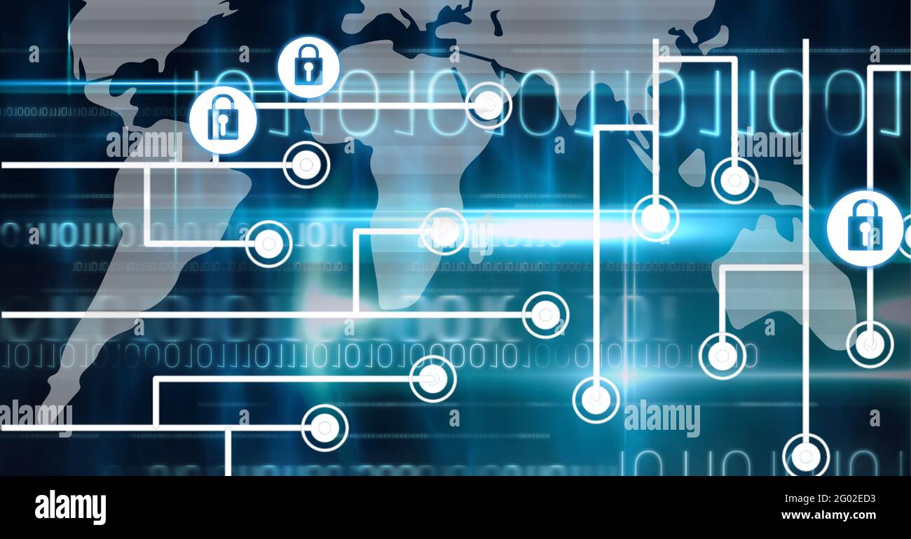 Composition of grey world map with white computer motherboard and ...