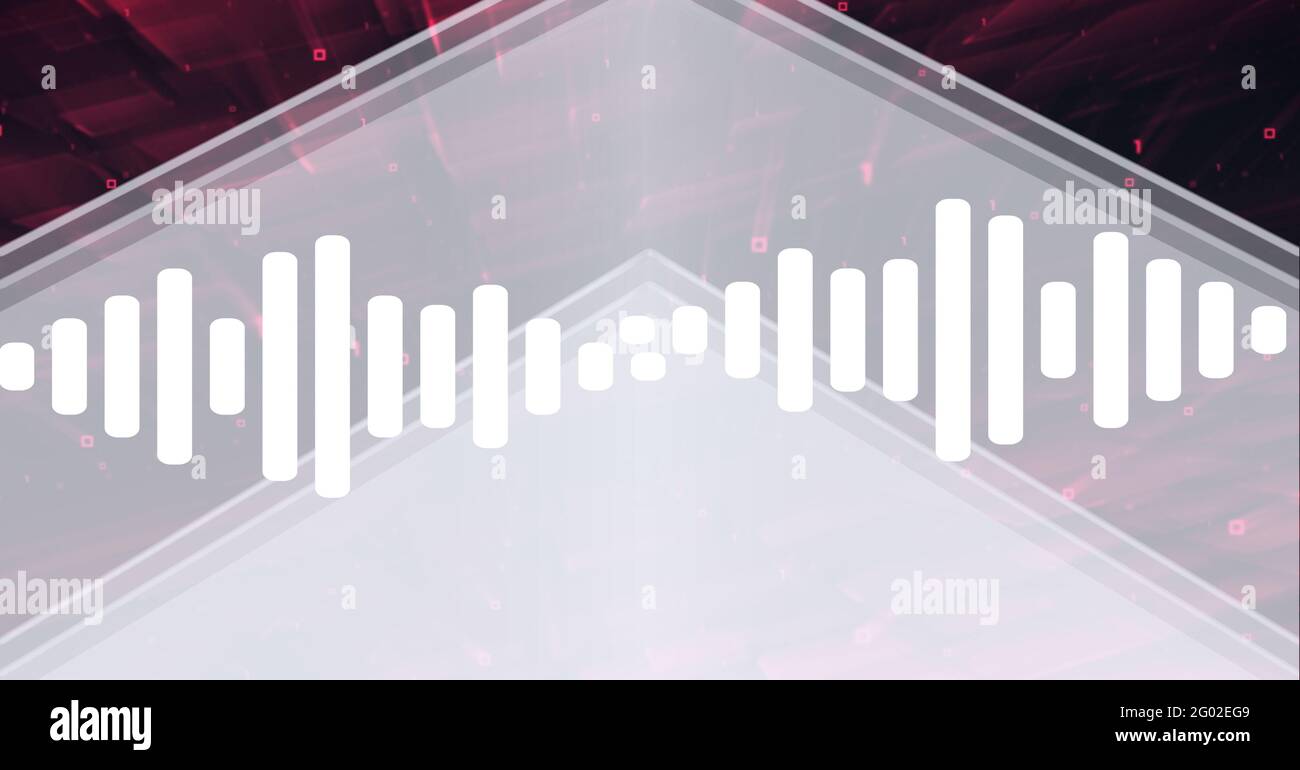 Composition of white sound frequency level meter over white chevrons on ...