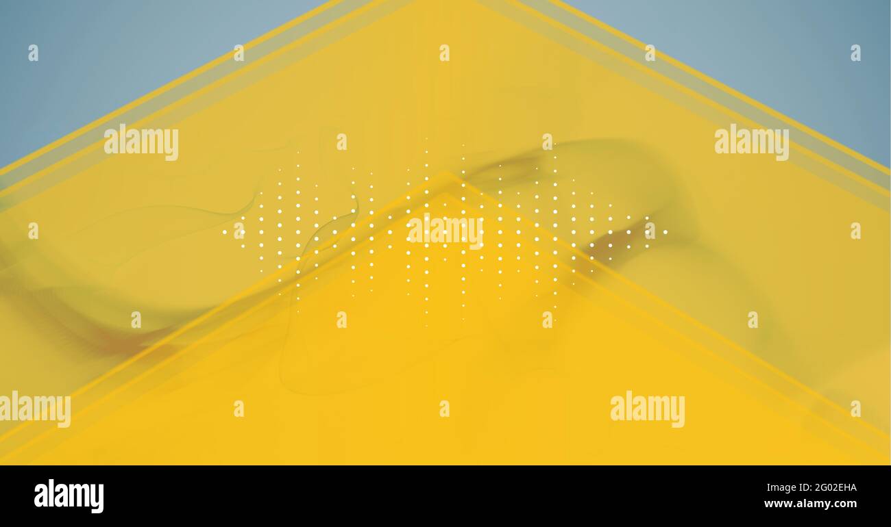 Composition of white sound frequency level meter dots over yellow with ...
