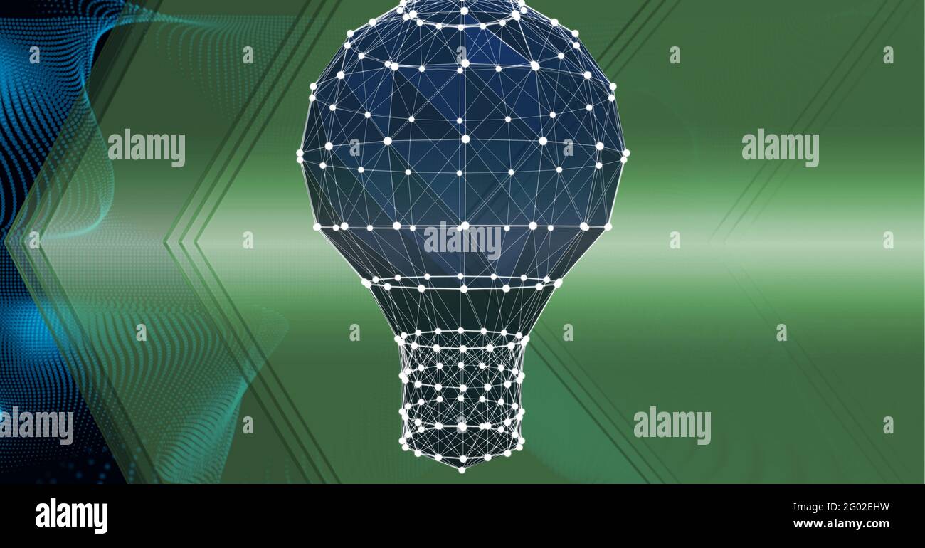 Composition of light bulb formed with network of connection on green ...
