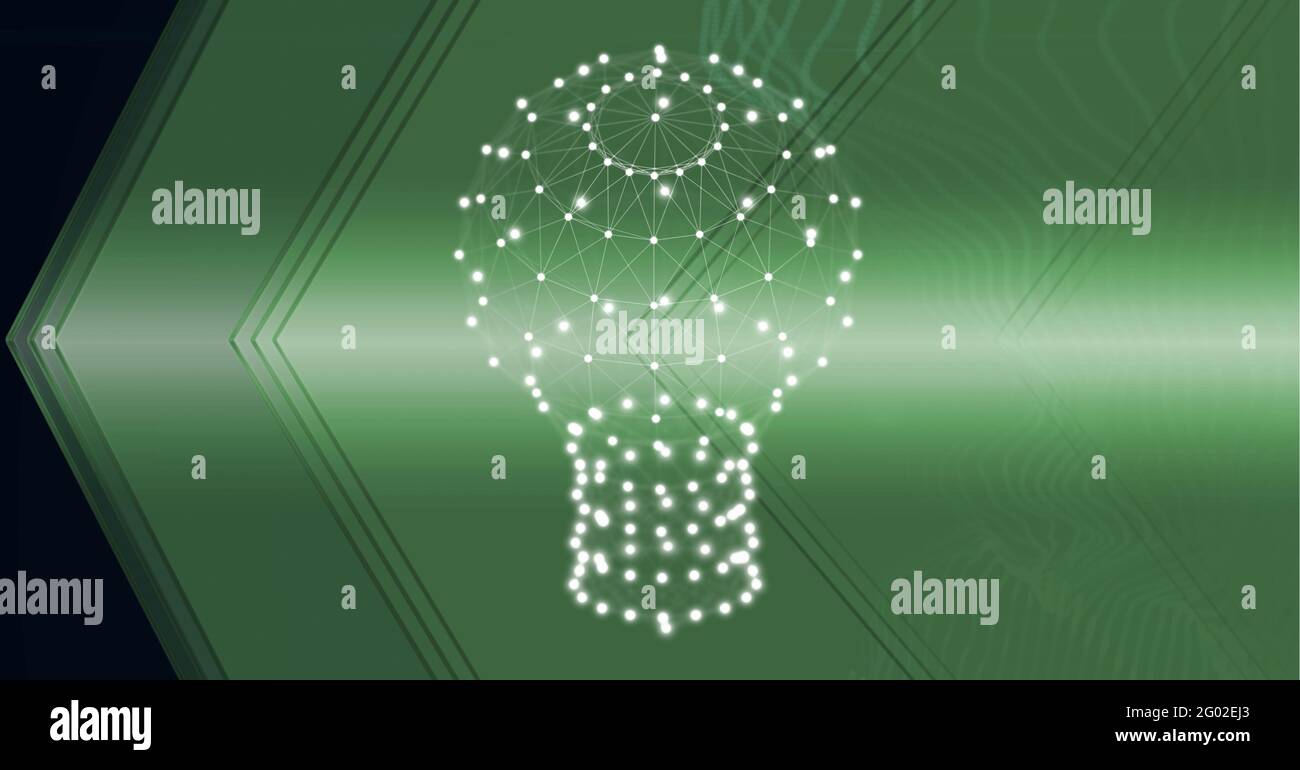 Composition of light bulb formed with network of connection on green ...