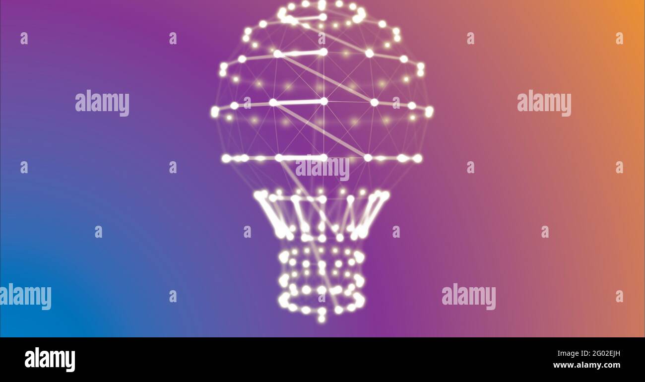 Composition of light bulb formed with network of connection on purple ...