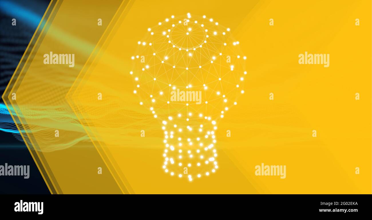 Composition of light bulb formed with network of connection on yellow ...