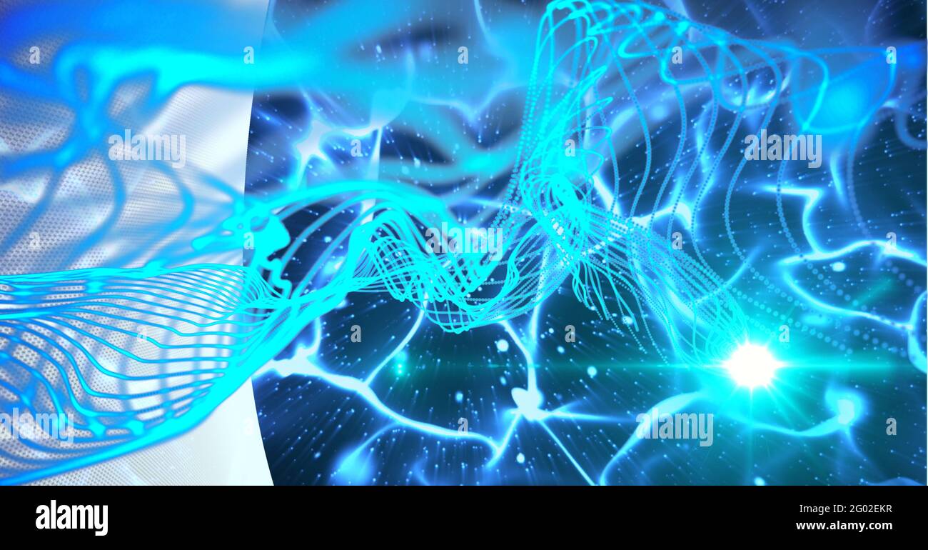 Composition of blue glowing mesh network of connections on white and ... Composition of blue glowing mesh network of connections on white and ...