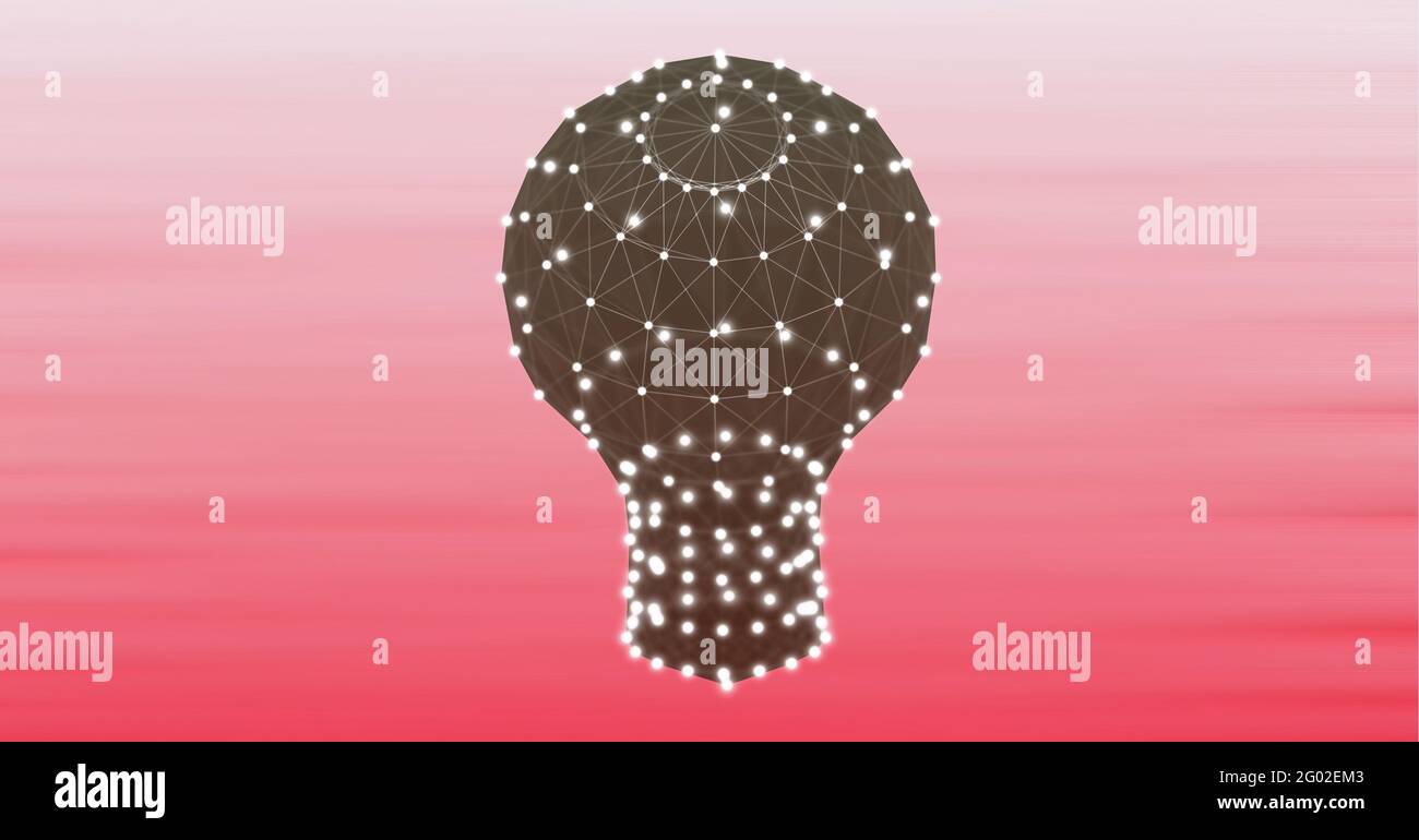 Composition of light bulb formed with network of connection on pink ...