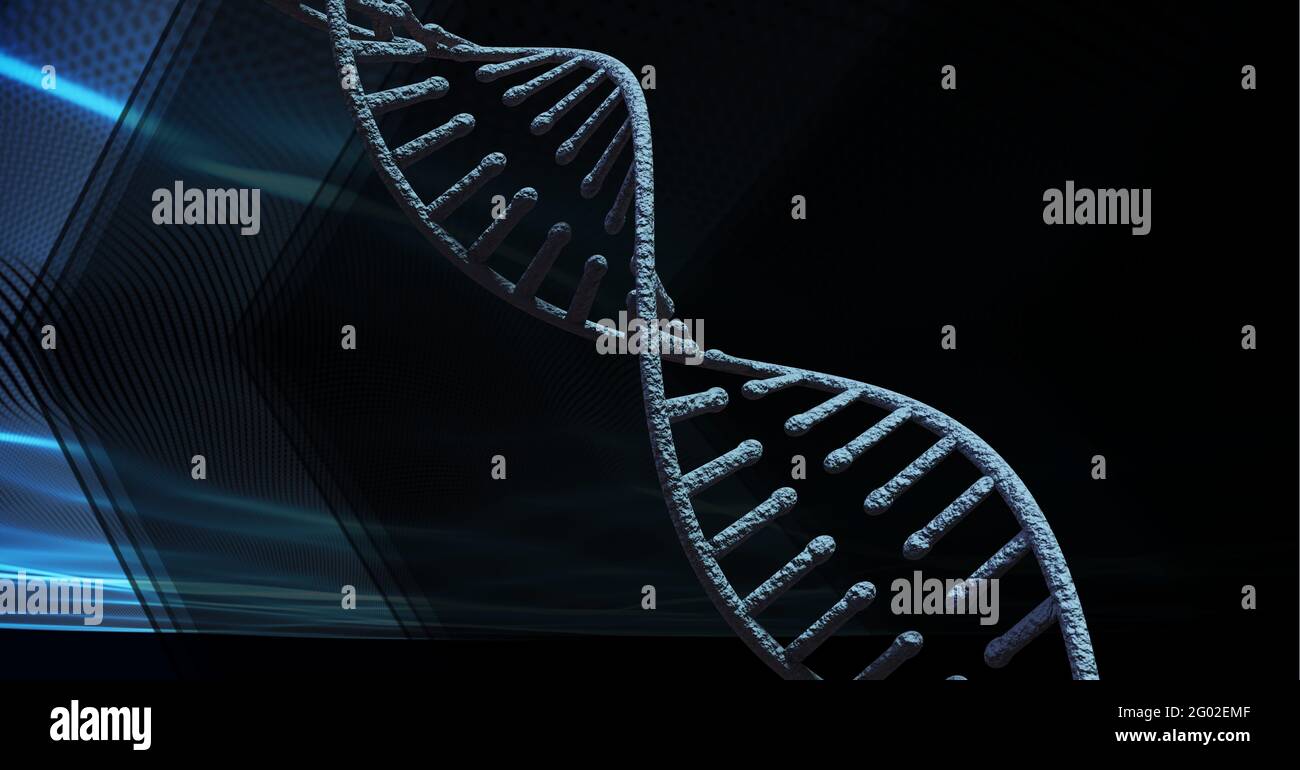 Composition of 3d dna strand on black background Stock Photo - Alamy