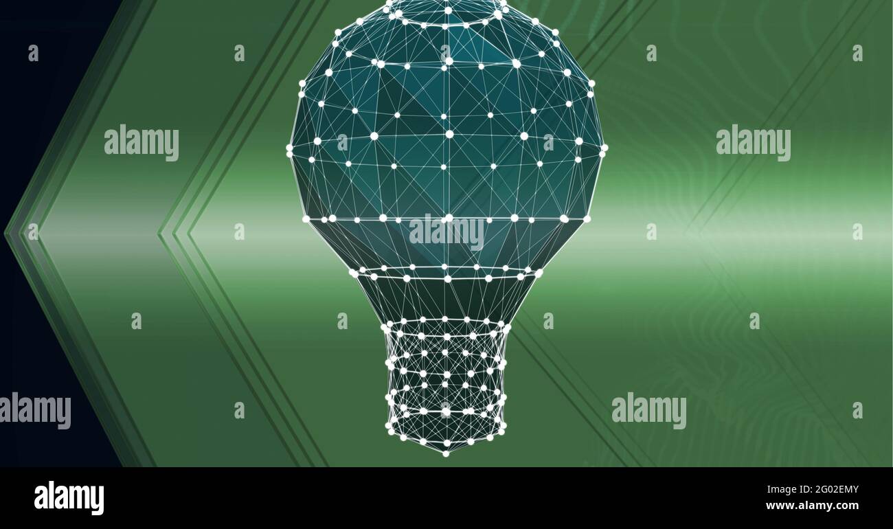 Composition of light bulb formed with network of connection on green ...