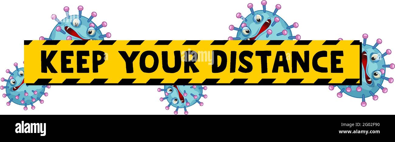 Keep your distance font design with covid19 icon isolated on white ...