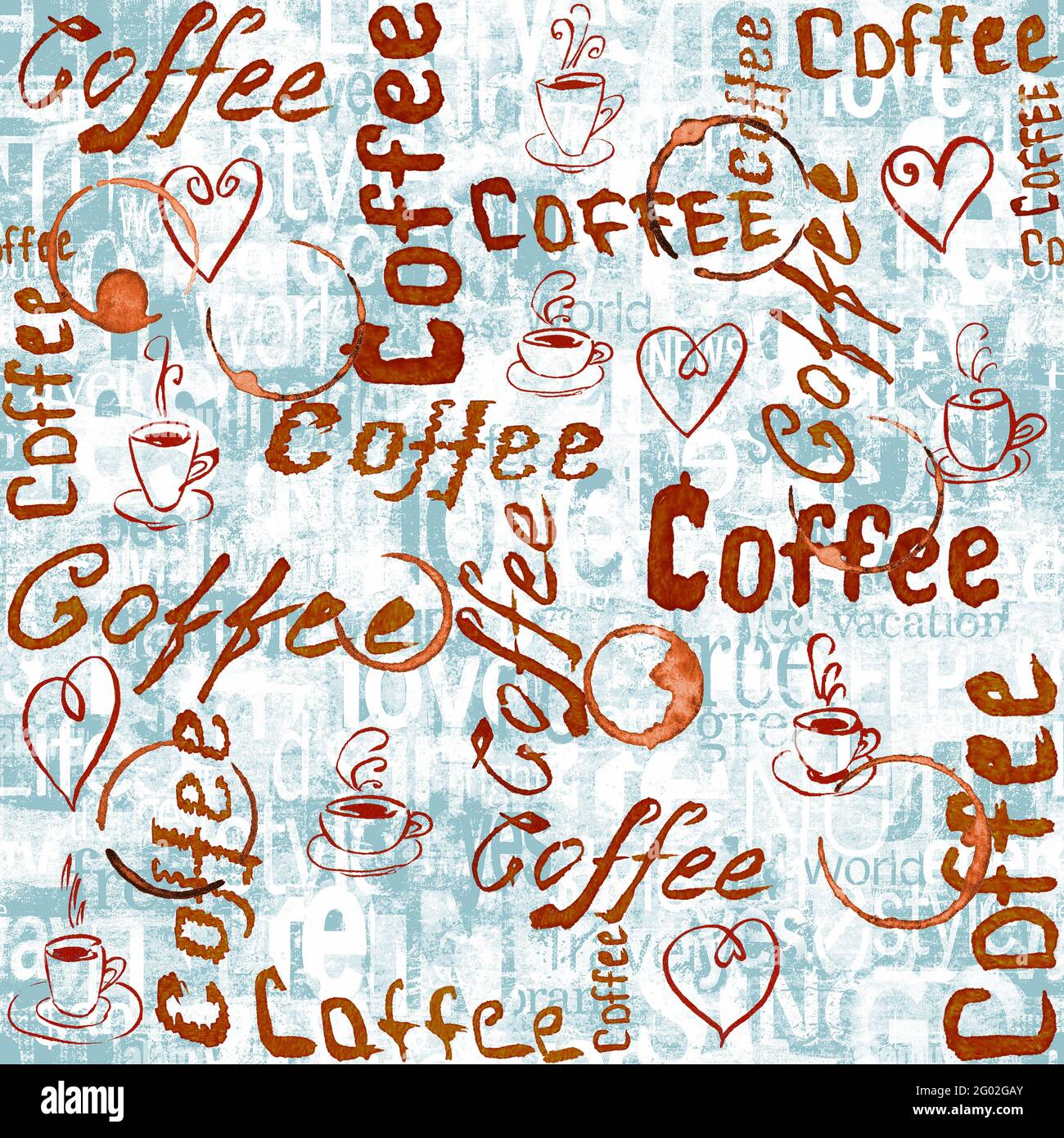 Seamless coffee lettering pattern on old newspaper paper. Brown color ...