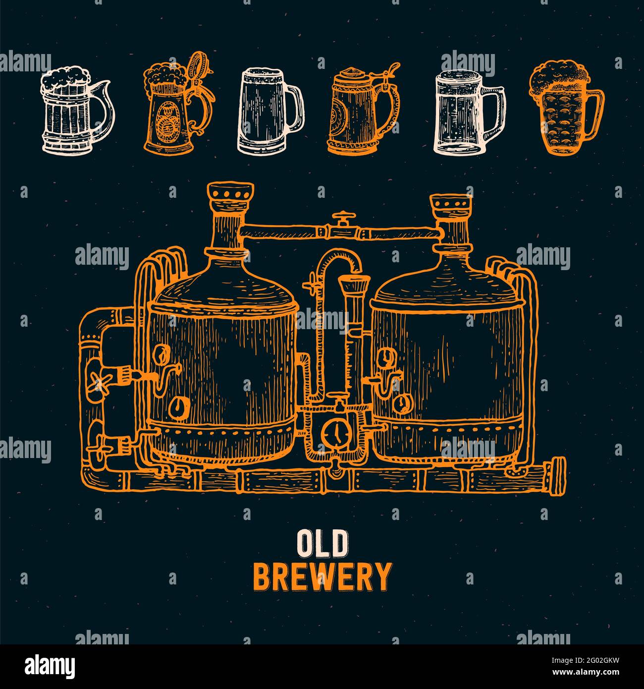 Old Brewery Factory engraving style Background. Lineart sketch graphic ...