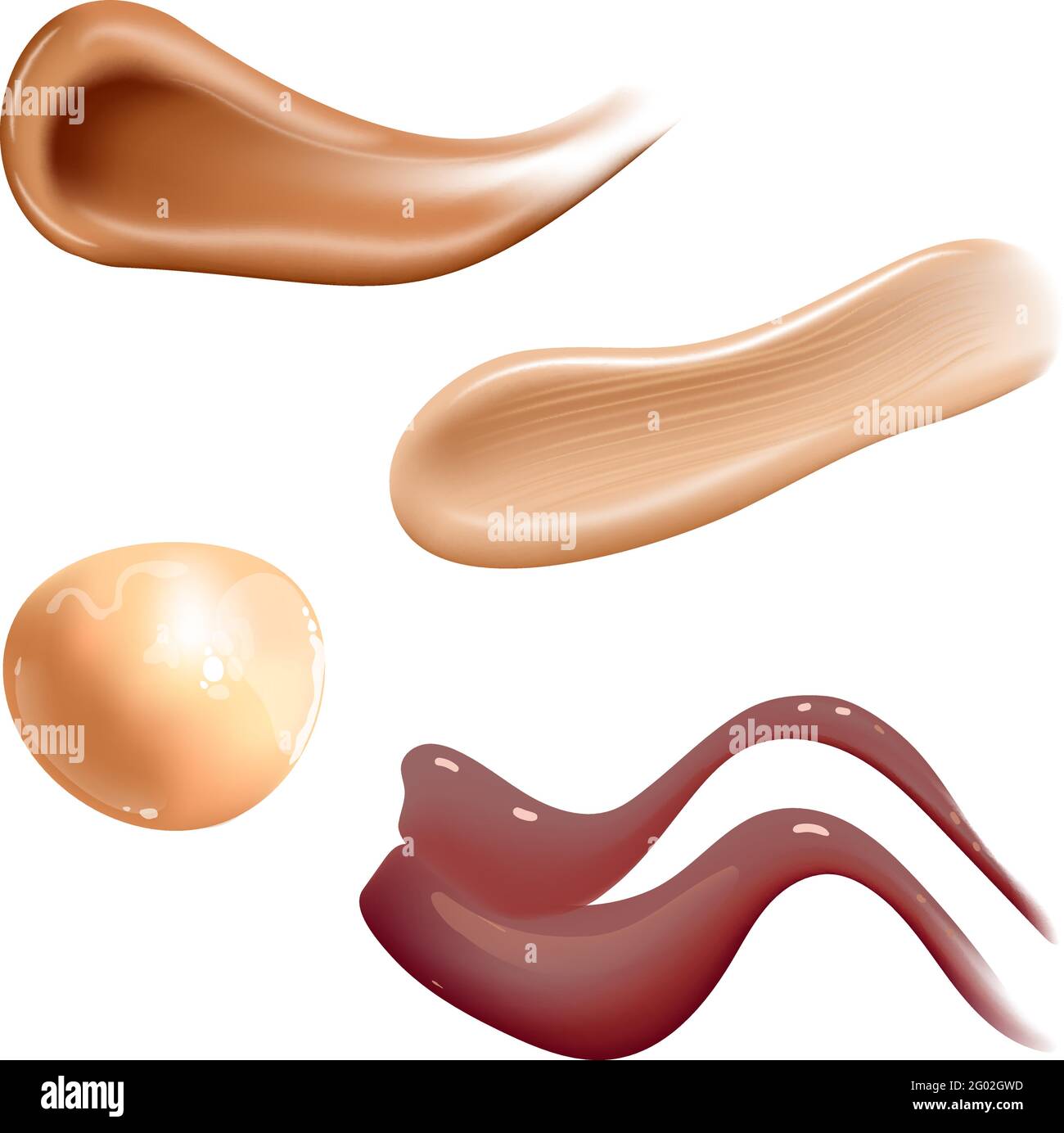 Set of realistic cosmetic cream smears. Skin toner of different body ...