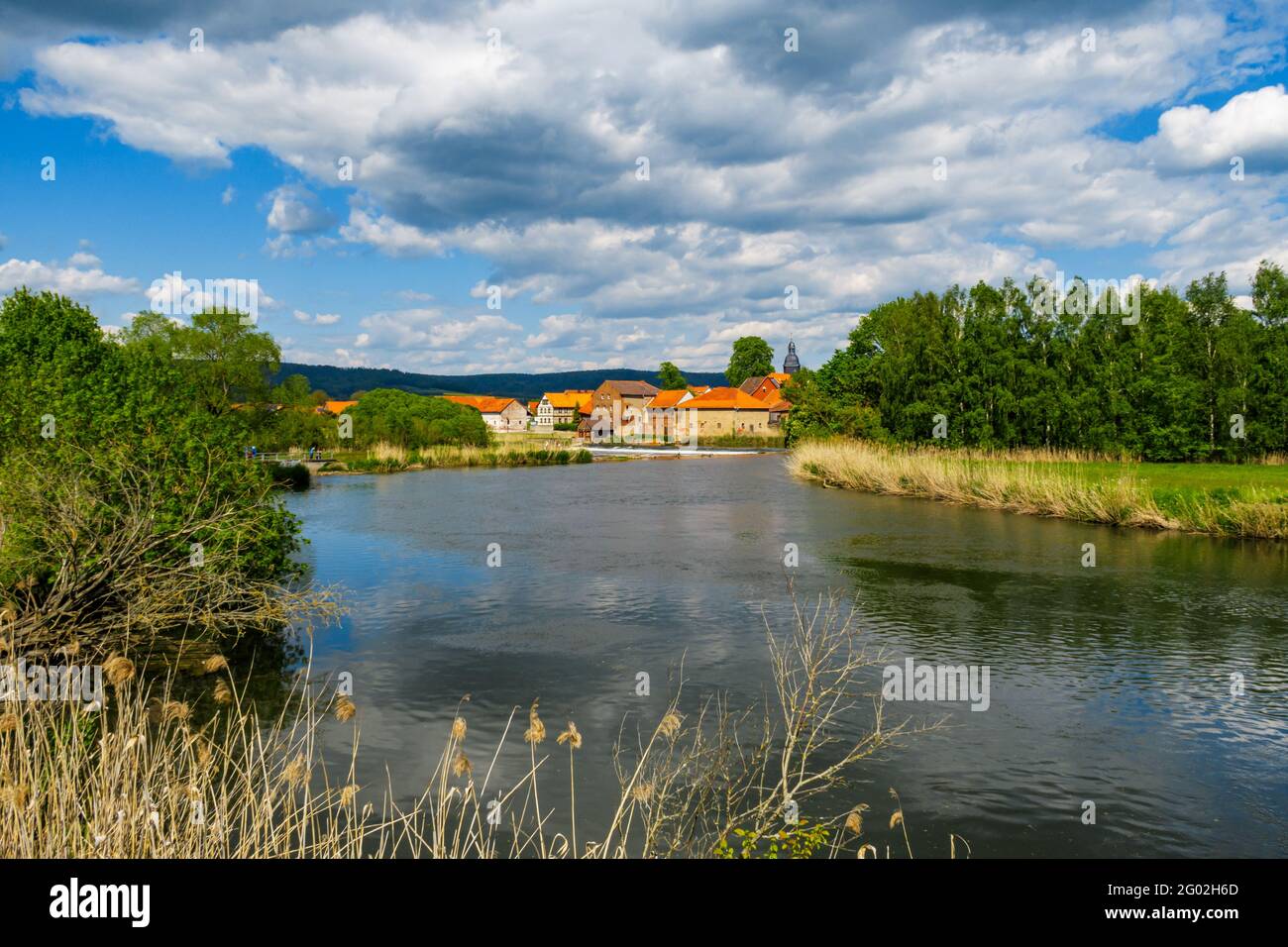 The village of Sallmannshausen at the Werra River in Thuringia Stock ...