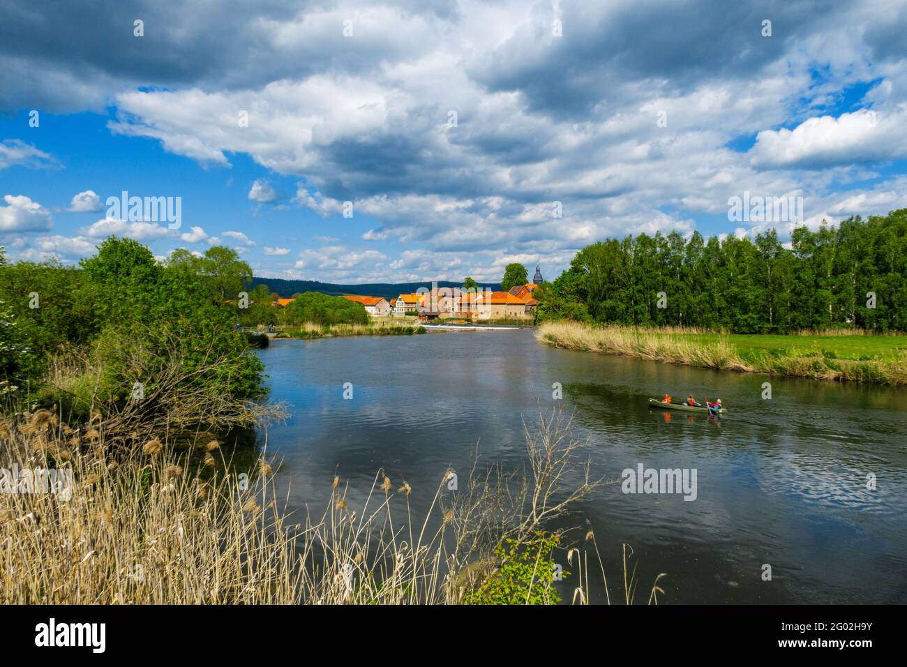 The village of Sallmannshausen at the Werra River in Thuringia Stock ...