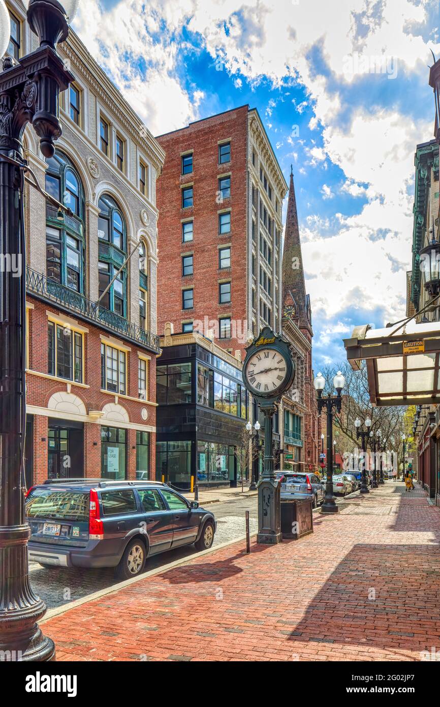 View up Westminster Street toward Grace Church, from sidewalk outside ...