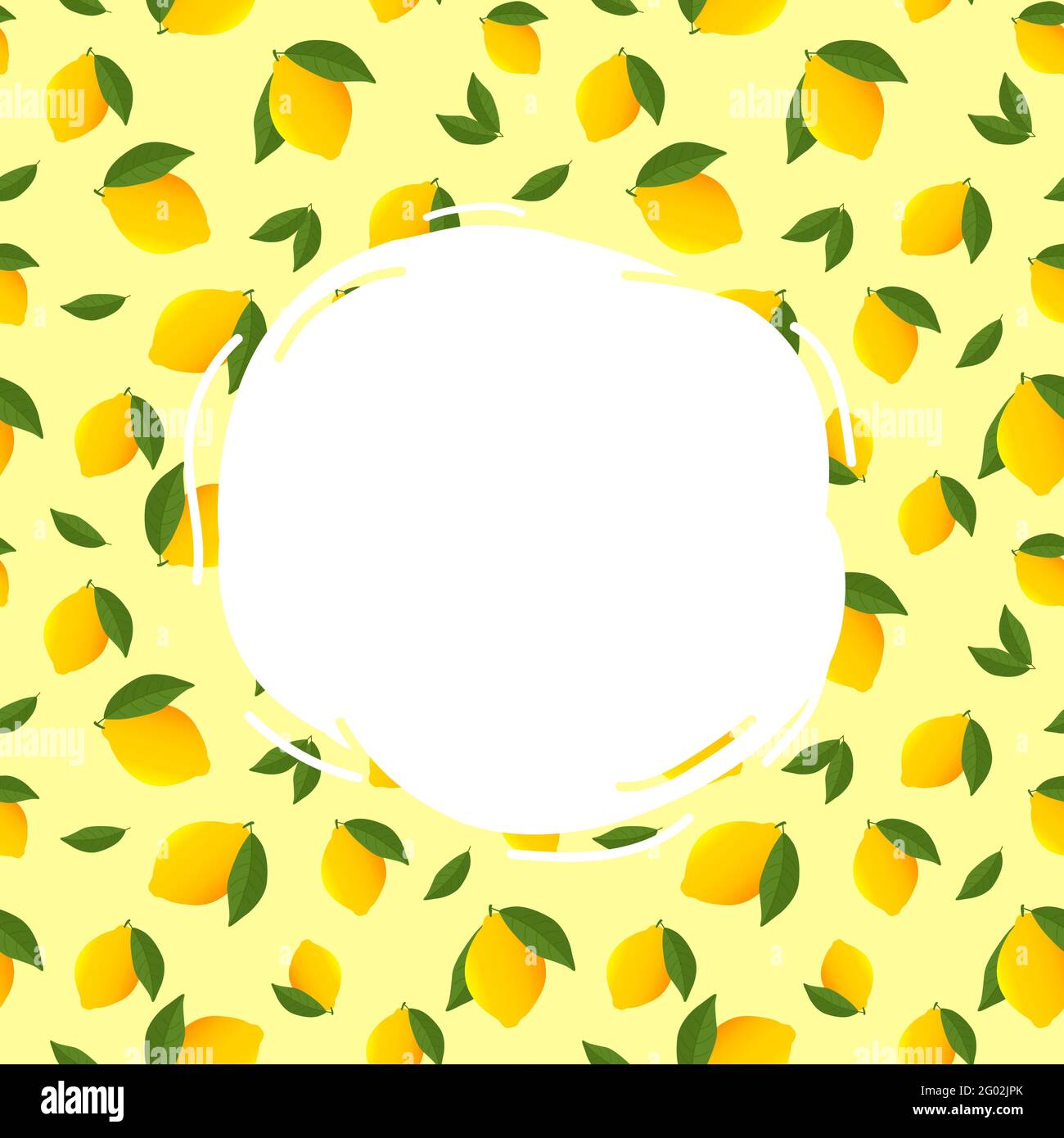 Round white label for text on yellow background with Bright lemon and ...