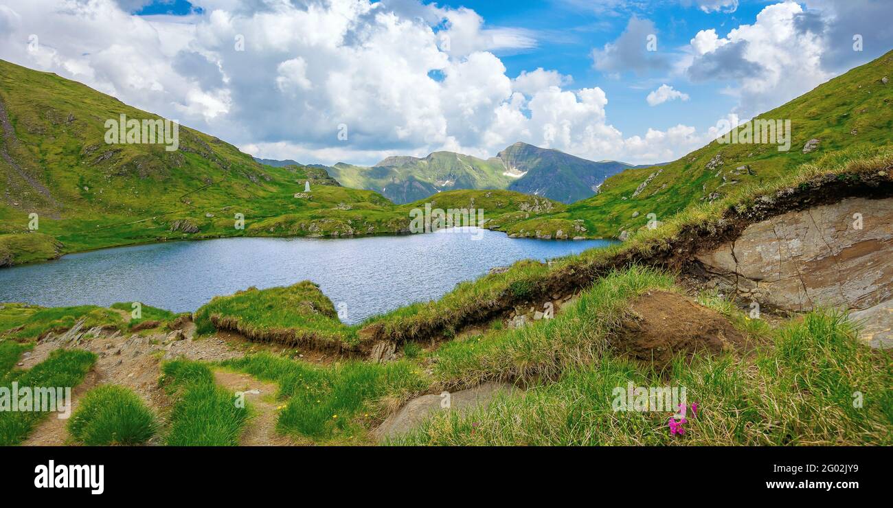 summer landscape with lake on high altitude. beautiful scenery of ...