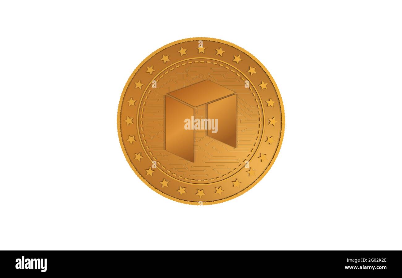 Neo altcoin cryptocurrency symbol isolated gold coin on green screen ...