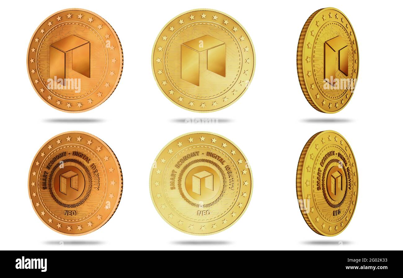 Neo altcoin cryptocurrency symbol isolated gold coin on green screen ...