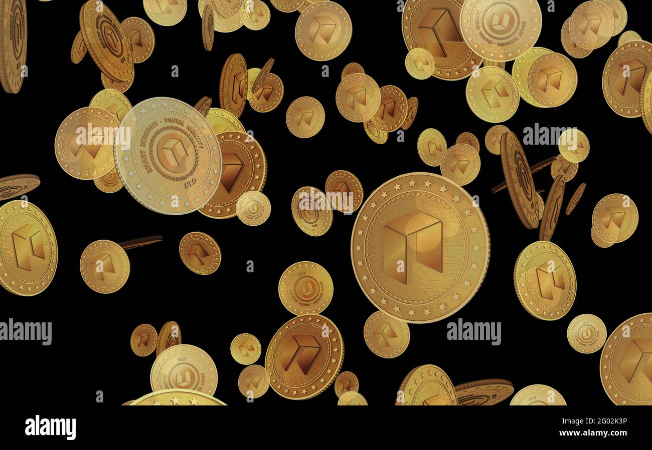 Neo altcoin cryptocurrency symbol gold coin on green screen background ...