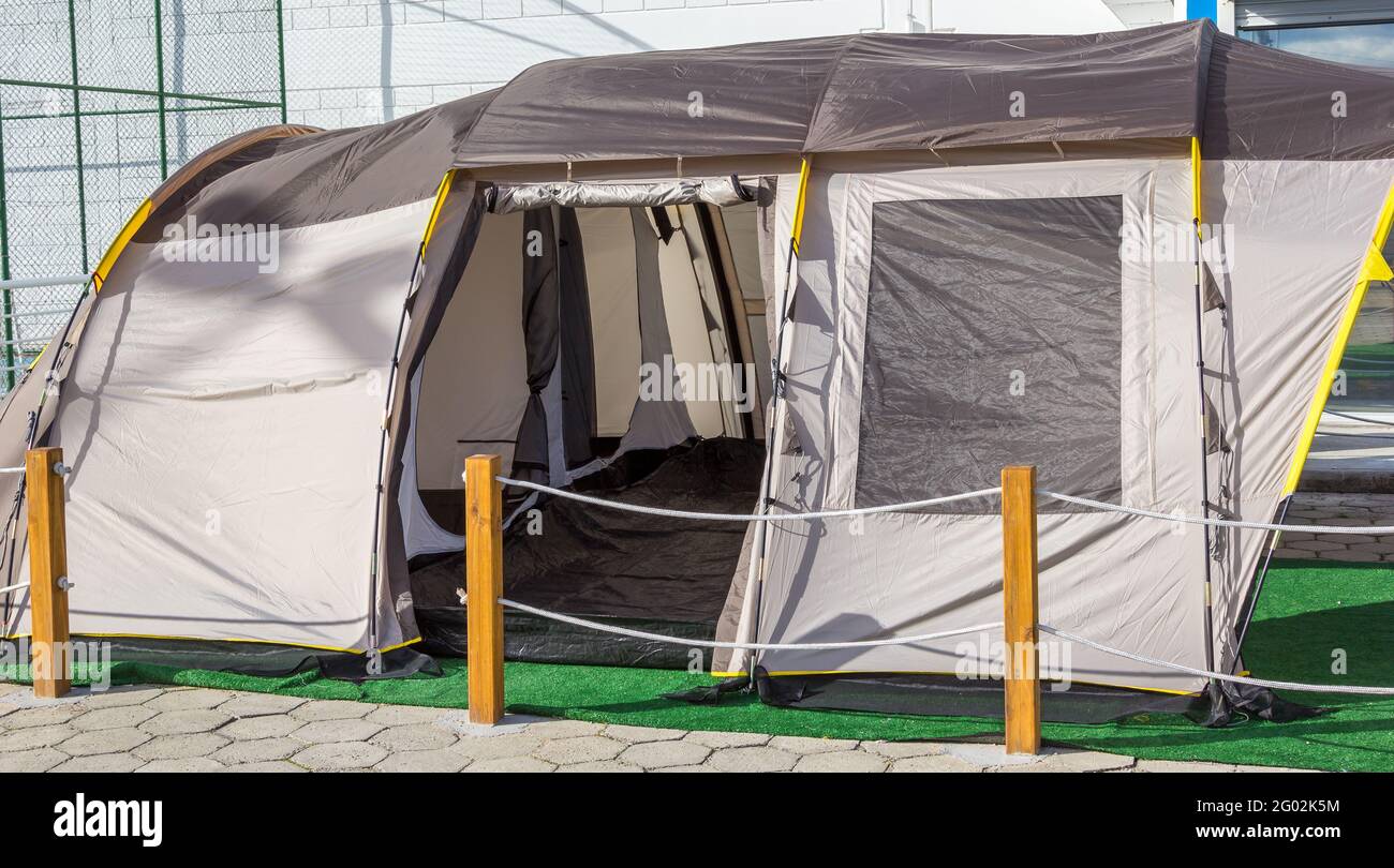 Camping place with tents on a sunny day Stock Photo - Alamy