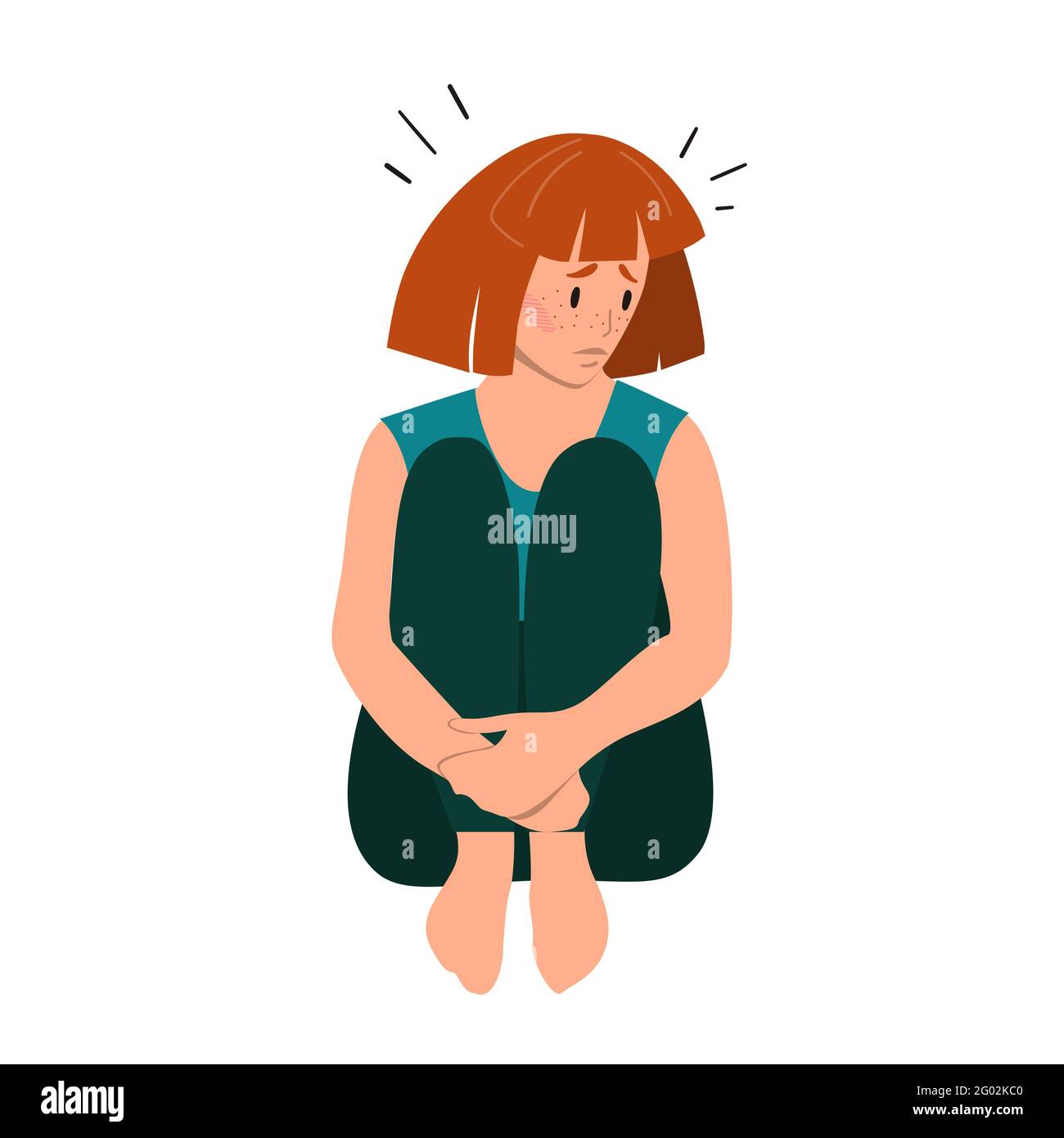 Sad woman sitting on the floor. Concept of mental disorder. Colorful ...