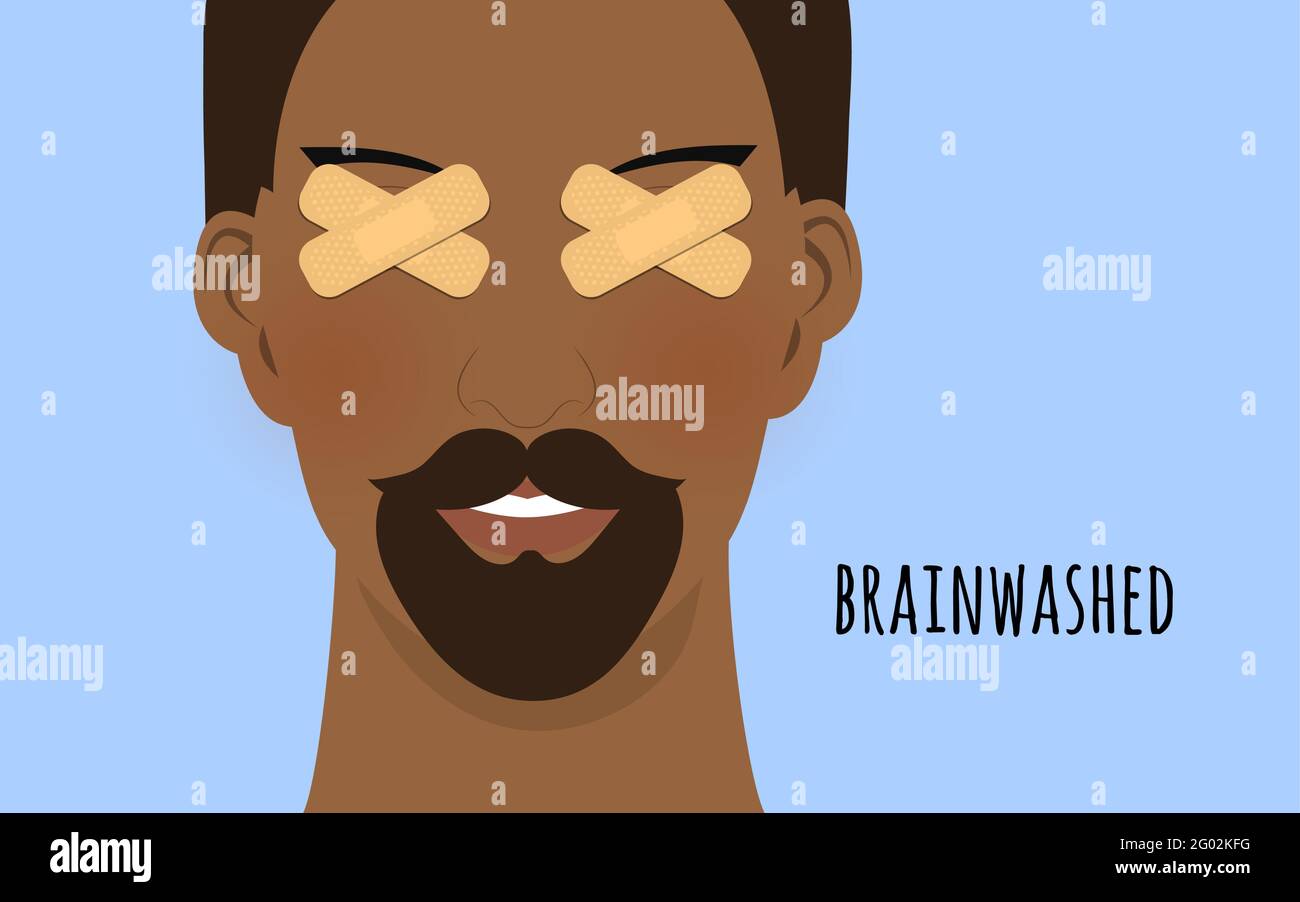 Sticking plaster covering man eyes. Brainwashed person concept Stock ...