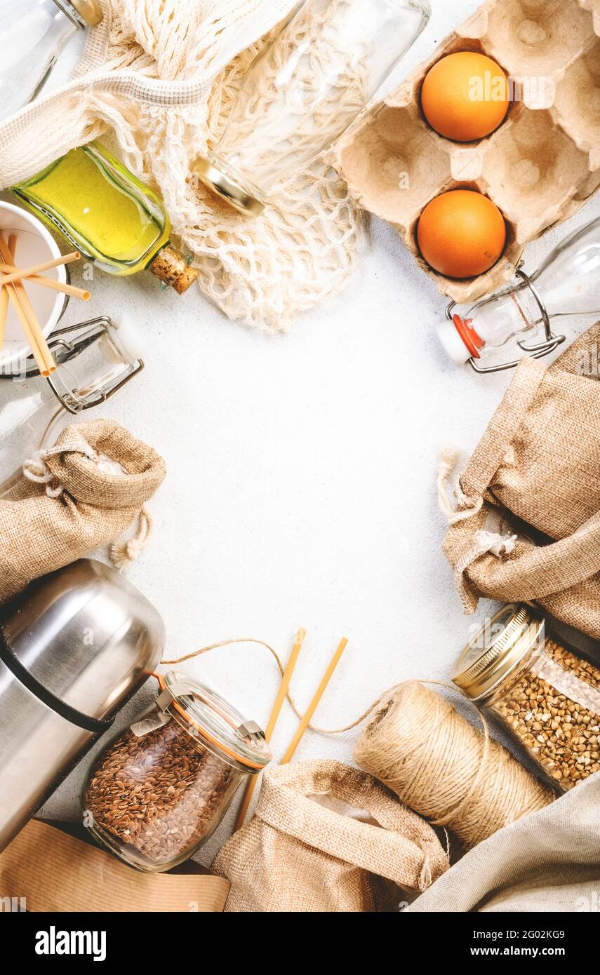 Zero waste, plastic free and sustainable lifestyle concept. Recyclable ...