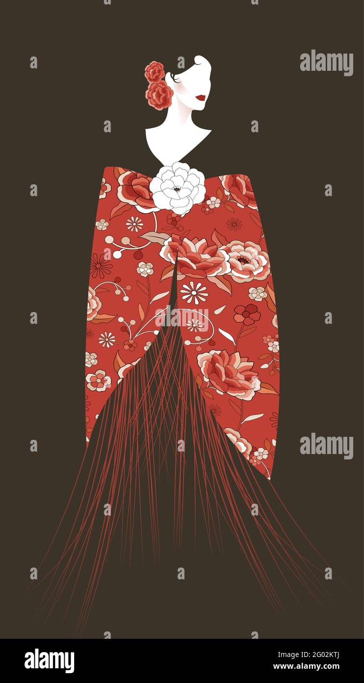 Elegant Spanish Woman with Flowers in Her Hair and Fringed Manila Shawl ...