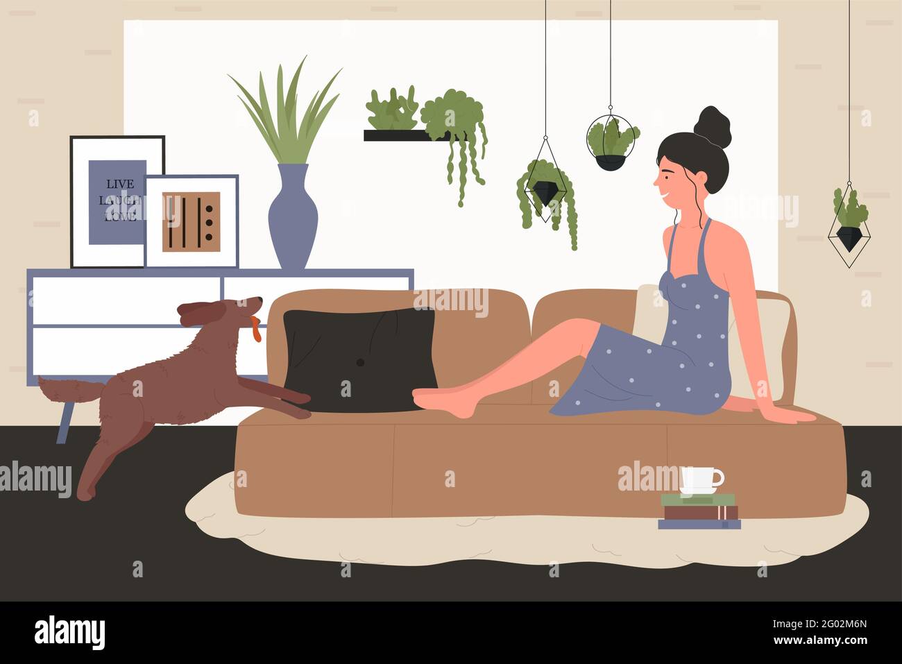 Happy girl laying on couch Stock Vector Images - Alamy