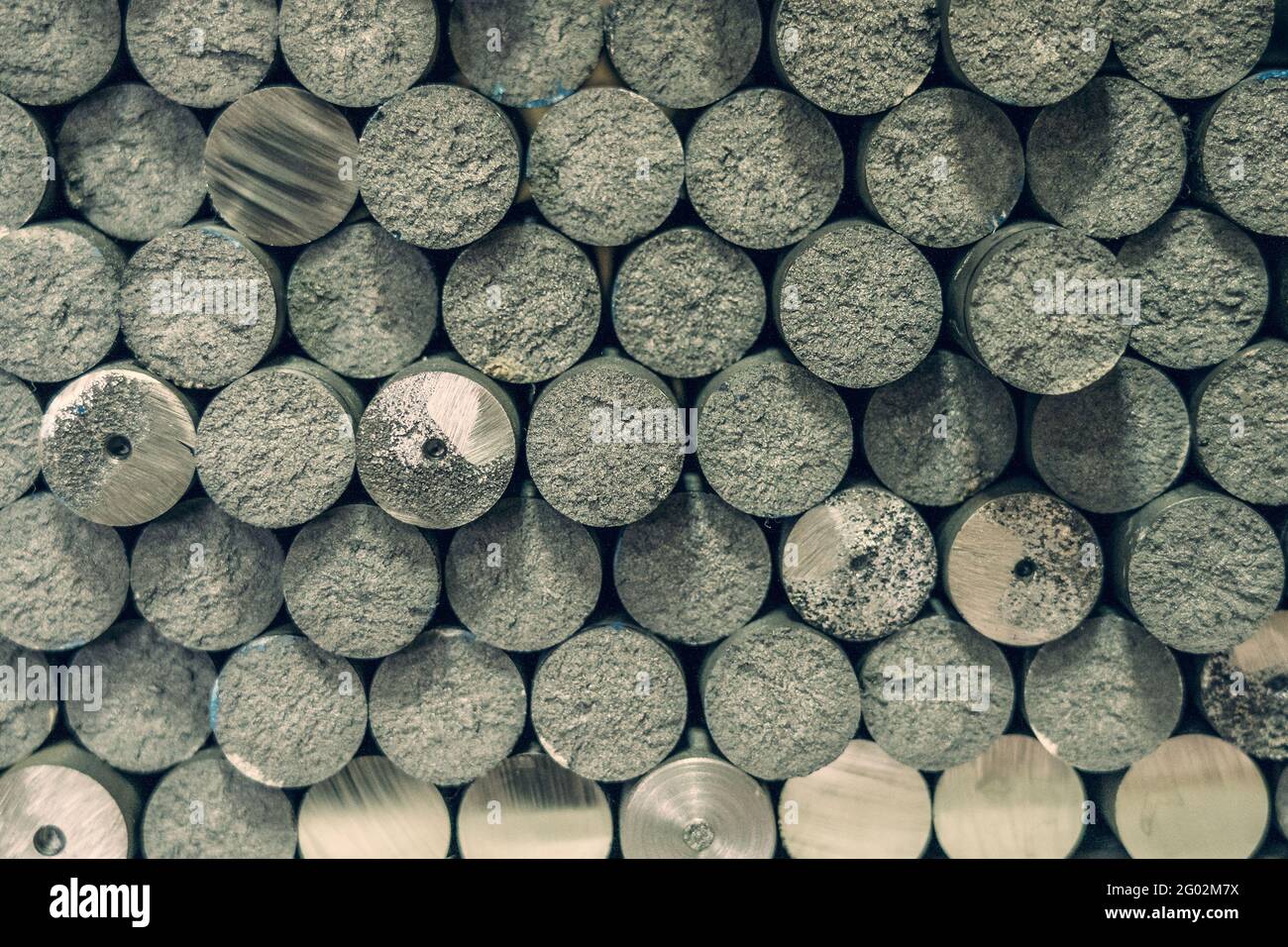 Lots of round metal samples for strength tests and metal alloy ...