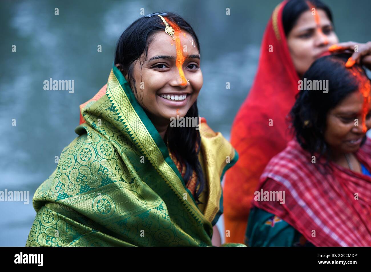 KOLKATA, INDIA - Nov 21, 2020: The Chat puja ritual in the river Ganga ...