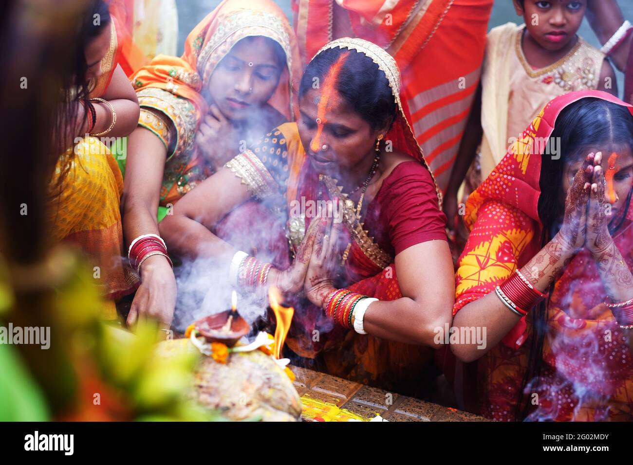 KOLKATA, INDIA - Nov 21, 2020: The Chat puja ritual in the river Ganga ...