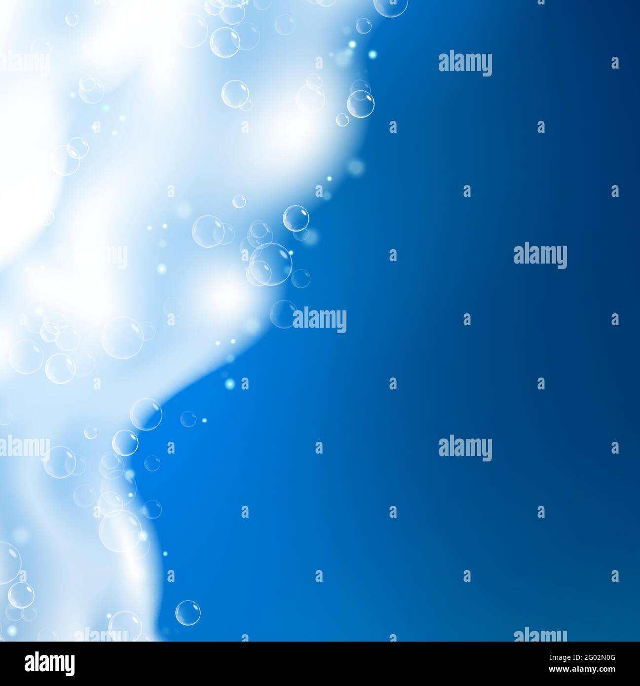 Beautiful blue background with realistic Soap foam with bubbles ...