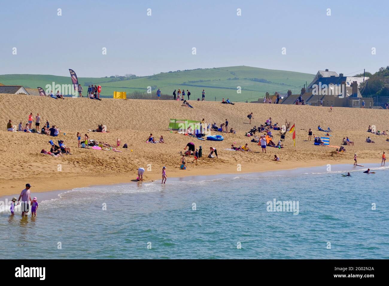 West Bay, Dorset, UK. , . Bank Holiday crowds gather at West Bay in ...