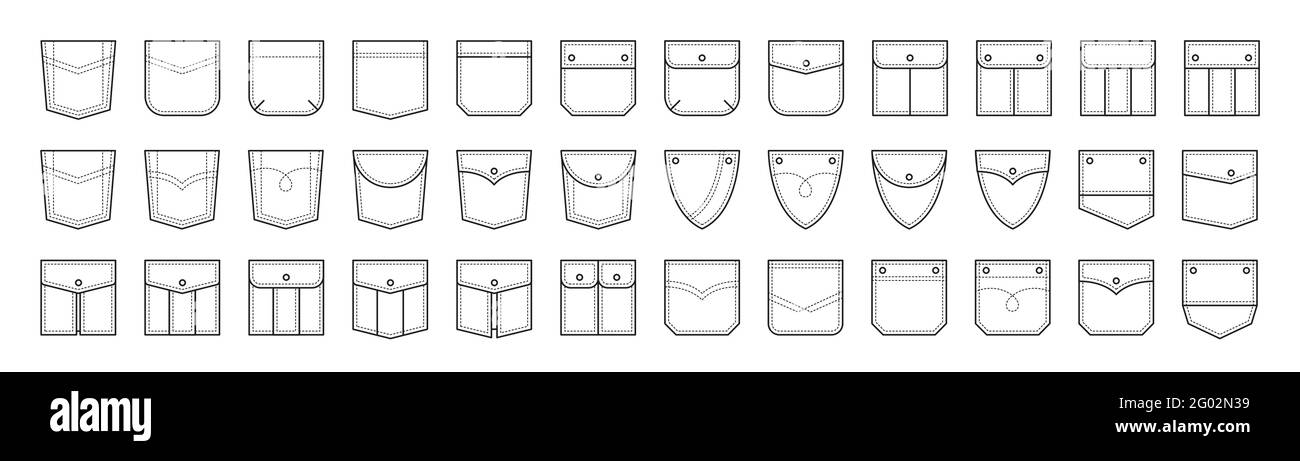 Set of patch pocket icons for pants, t-shirts and other clothing ...