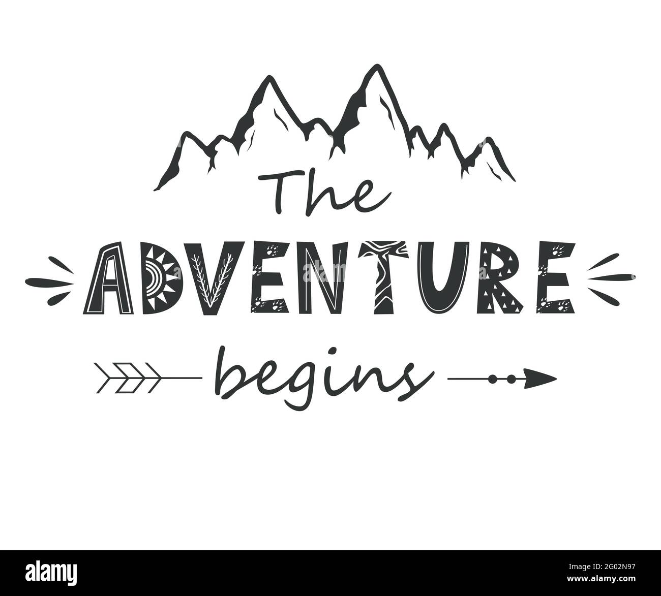 The Adventure begins lettering in Scandinavian Style. Vector ...